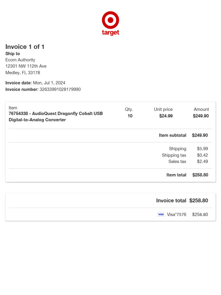 Orders - Invoice Details AudioQuest | PDF