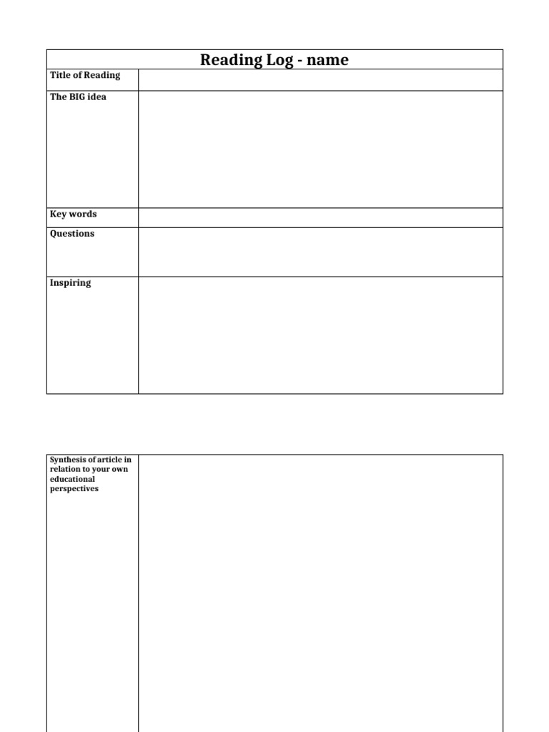 Reading Log Template 2 3 | PDF