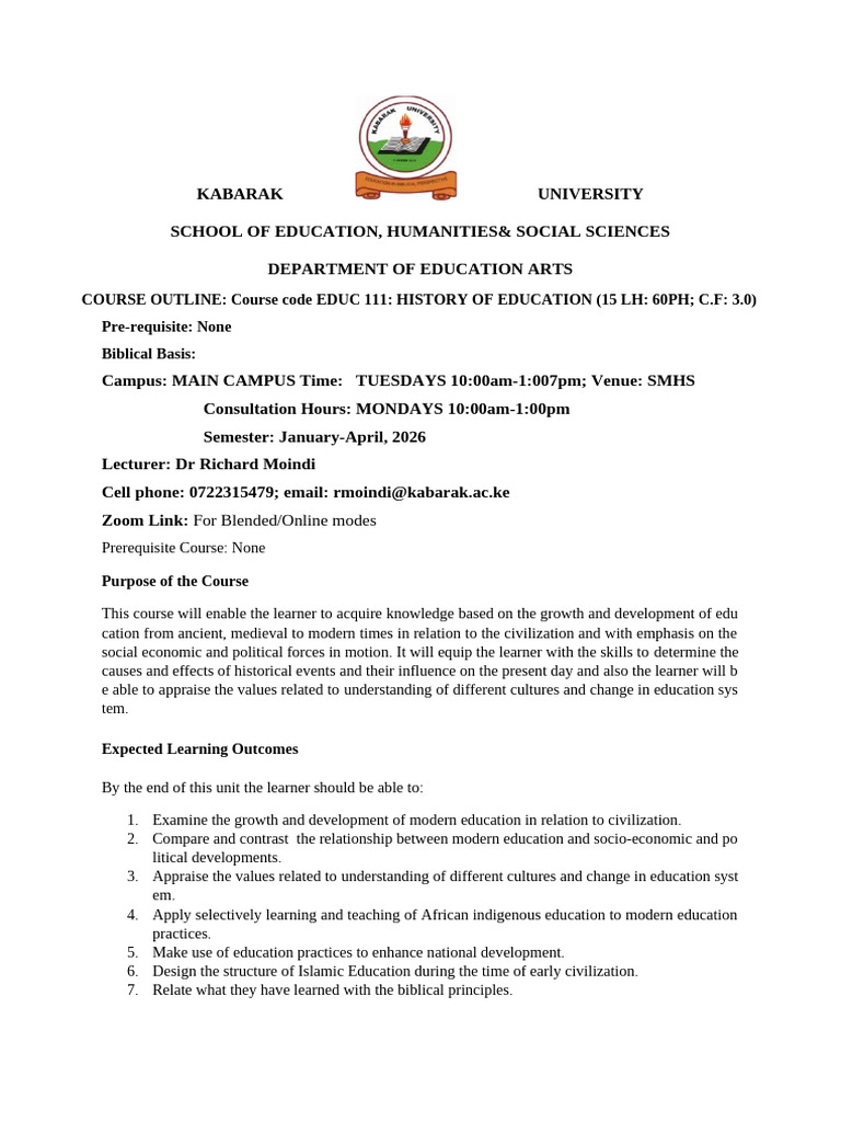 Edu 111 Course Outline Sem 1, 2026 | PDF | Learning | Cognition