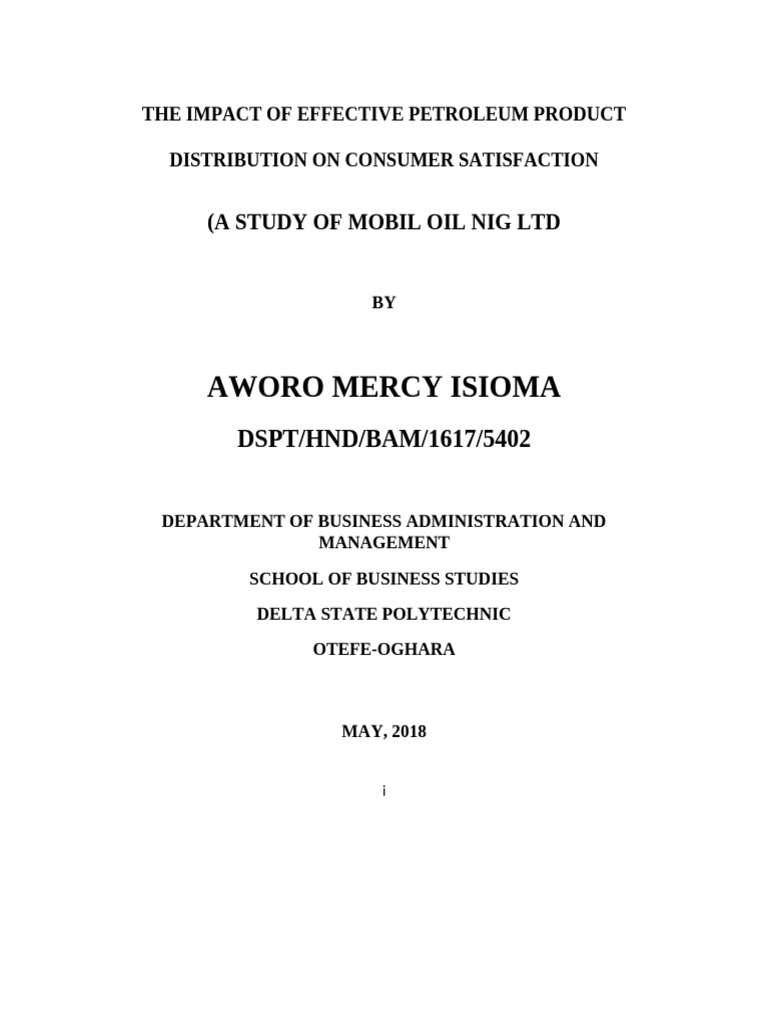 Cover Page of the Impact of Effective Petroleum Product Distribution on ...