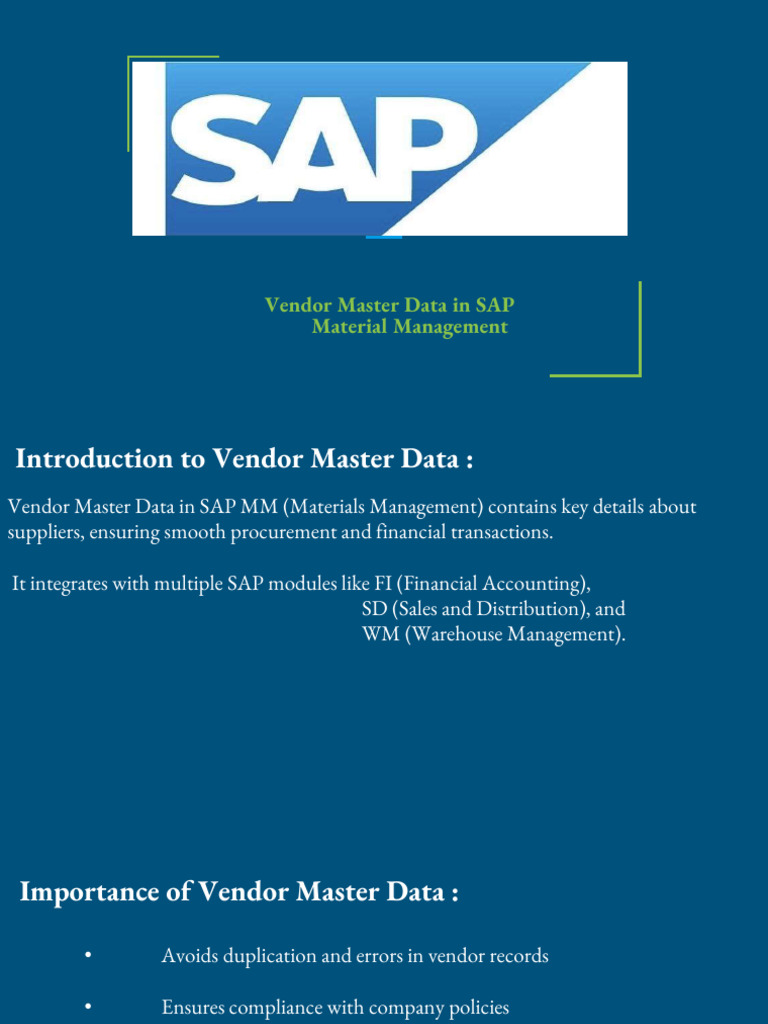 Vendor Master Data in SAP Material Management | PDF | Data Management ...