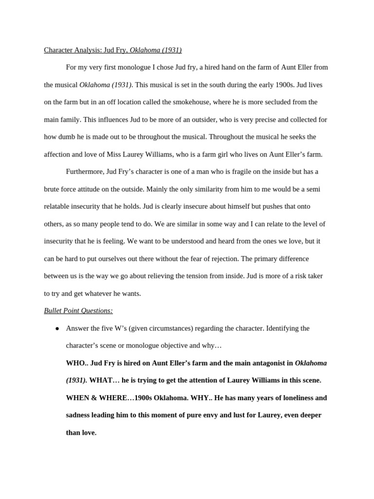 Character Analysis_ Jud Fry, Oklahoma | PDF | Psychology