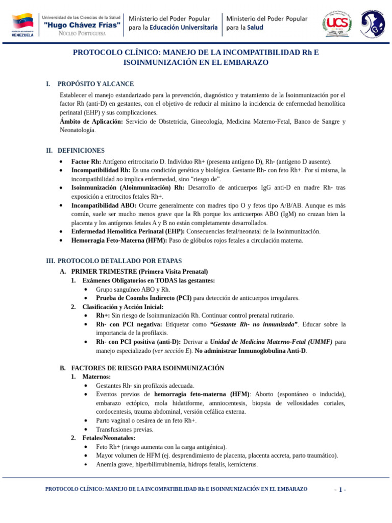 Protocolo Incompatibilidad Rh D (Dr. Luis Reinoso) | PDF ...