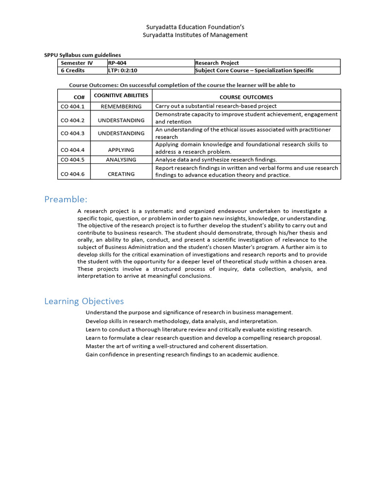 RP 404 Research Project Guidelines | PDF | Hypothesis | Statistics