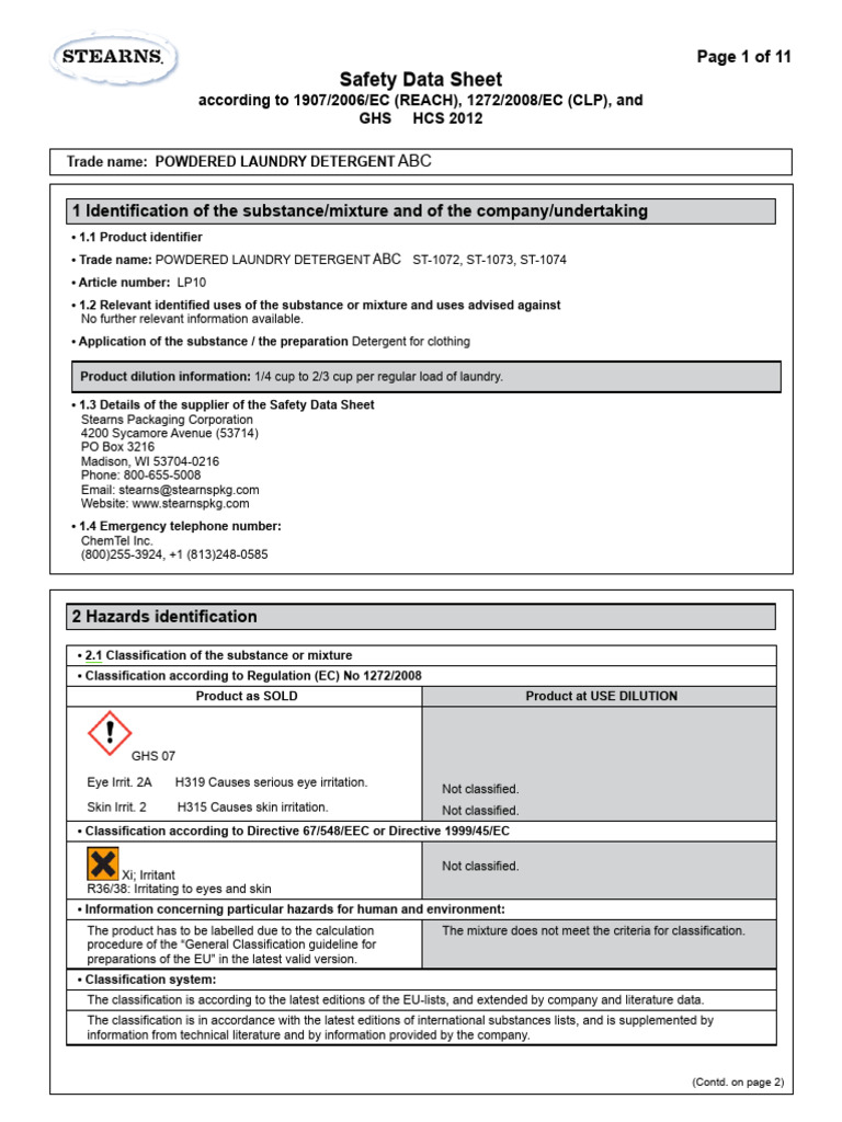 Powdered Laundry Detergent ABC | PDF | Occupational Safety And Health ...