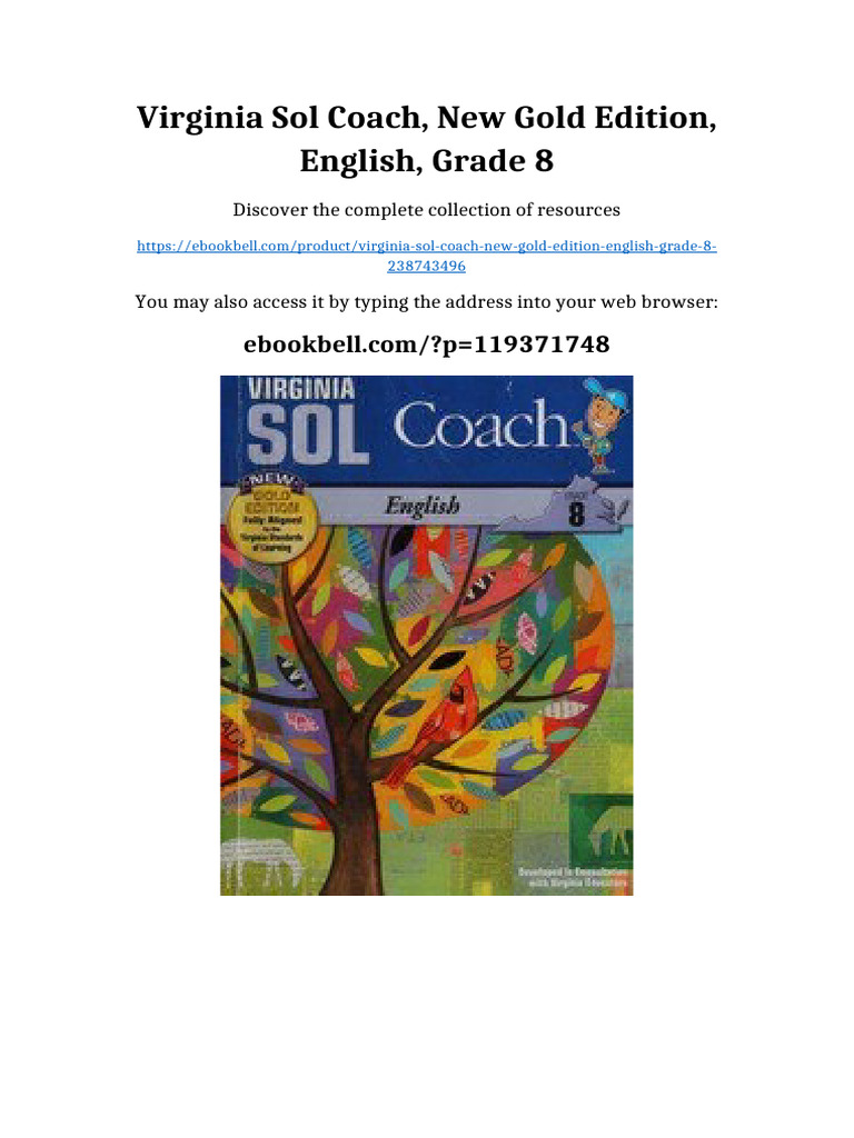 Virginia SOL coach, new gold edition, English, grade 8 newest edition ...