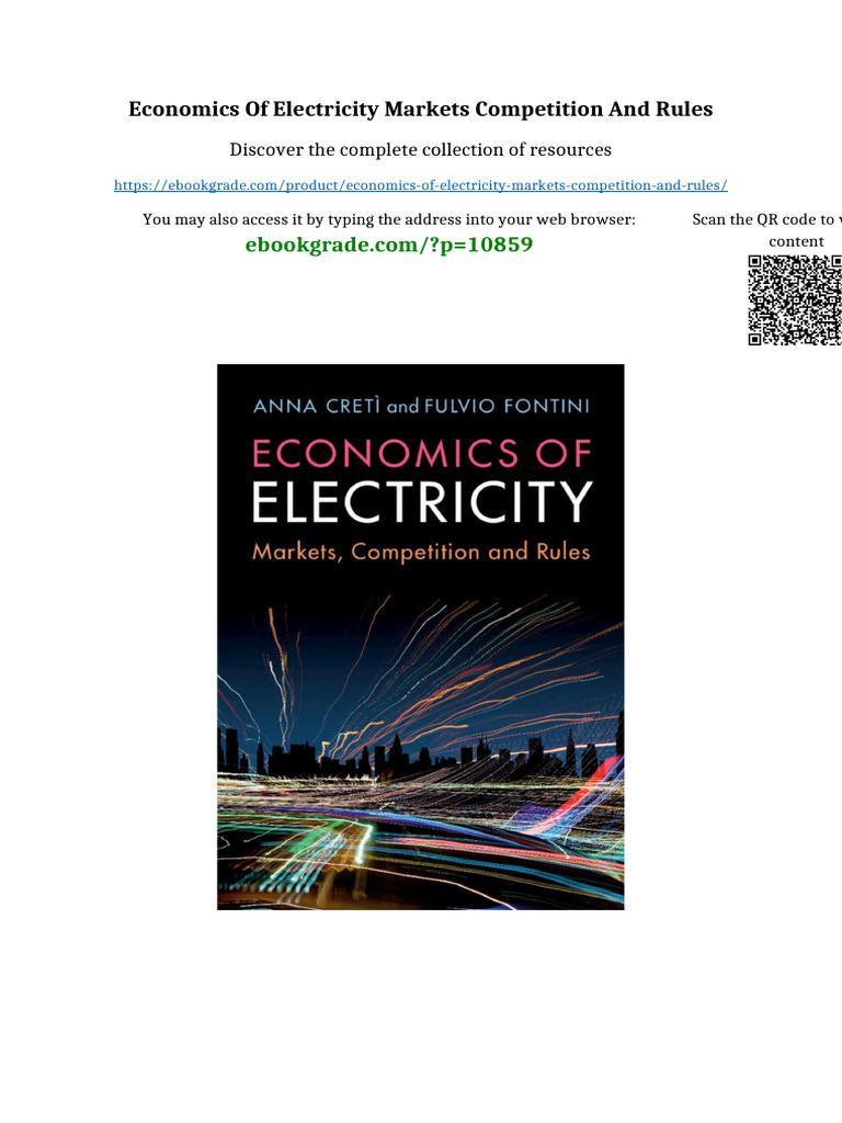Economics of Electricity Markets Competition and Rules available ...