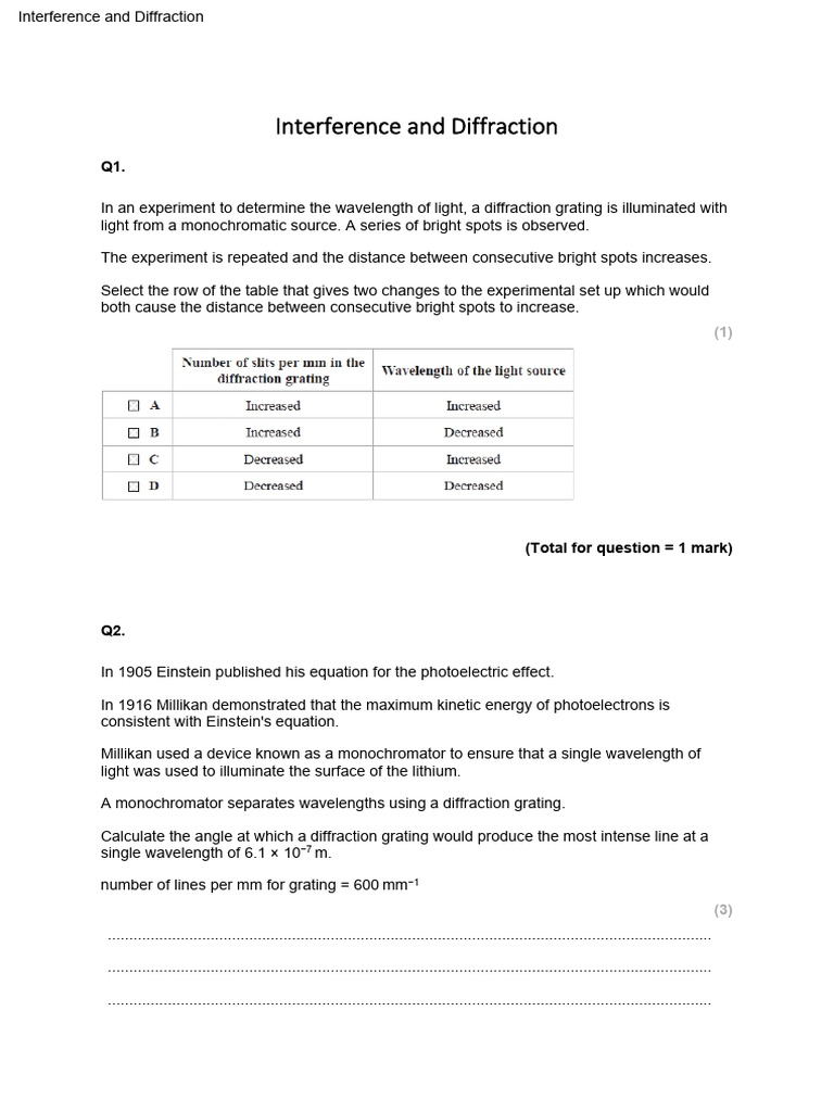 Interference and Diffraction | PDF | Diffraction | Light