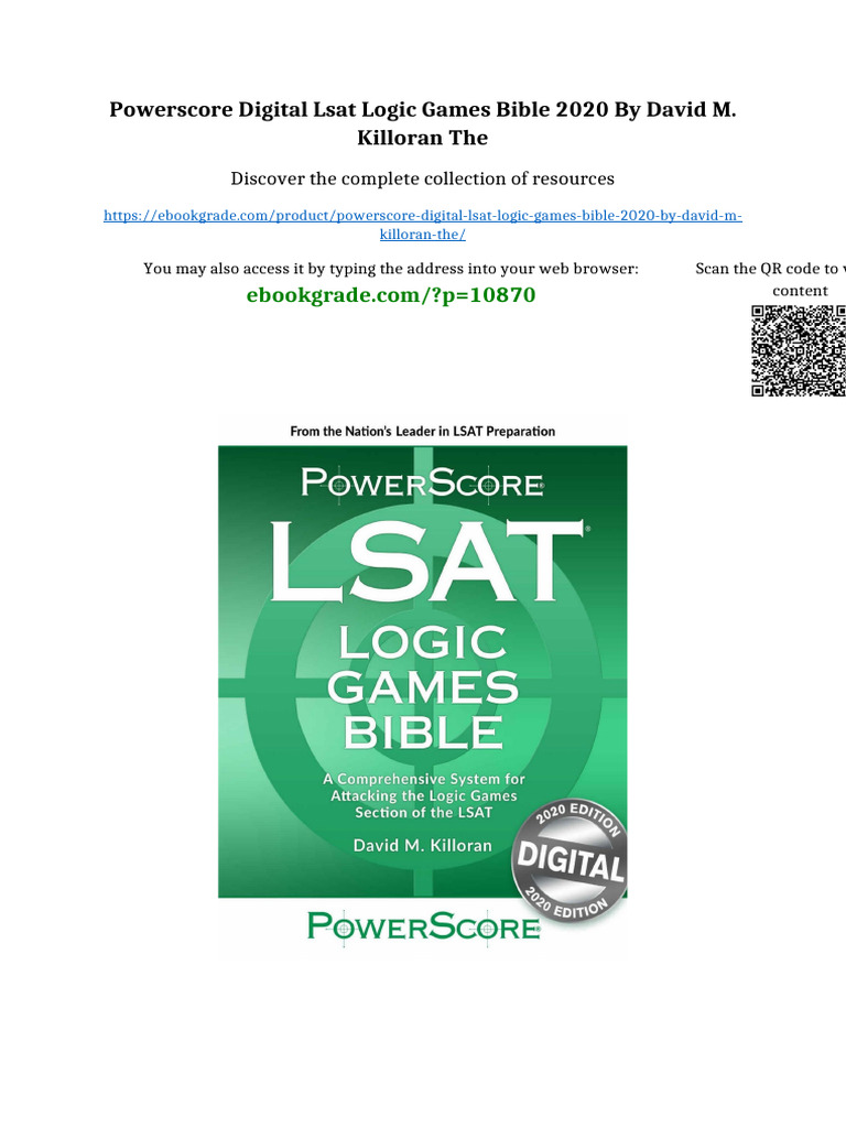 PowerScore Digital LSAT Logic Games Bible 2020 by David M. Killoran The ...