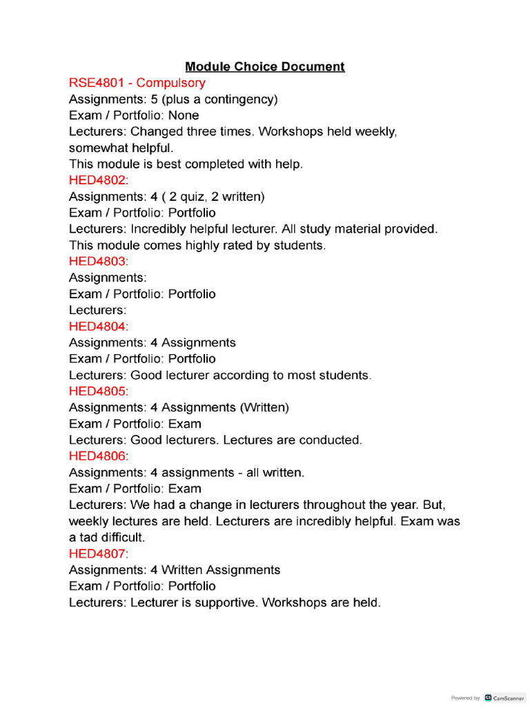 Module Choice Document (1)(1) | PDF