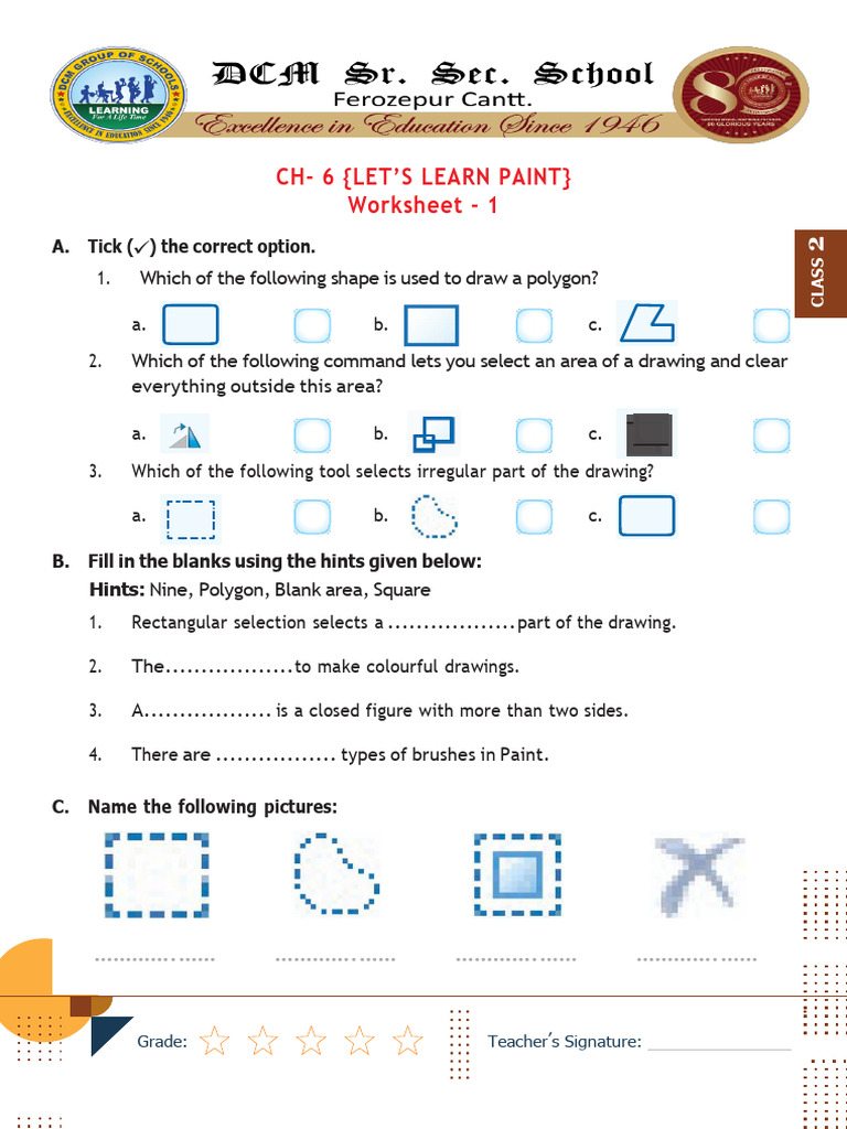 Grade 2 CH-6 Let's Learn Paint Worksheet 1 and 2 | PDF