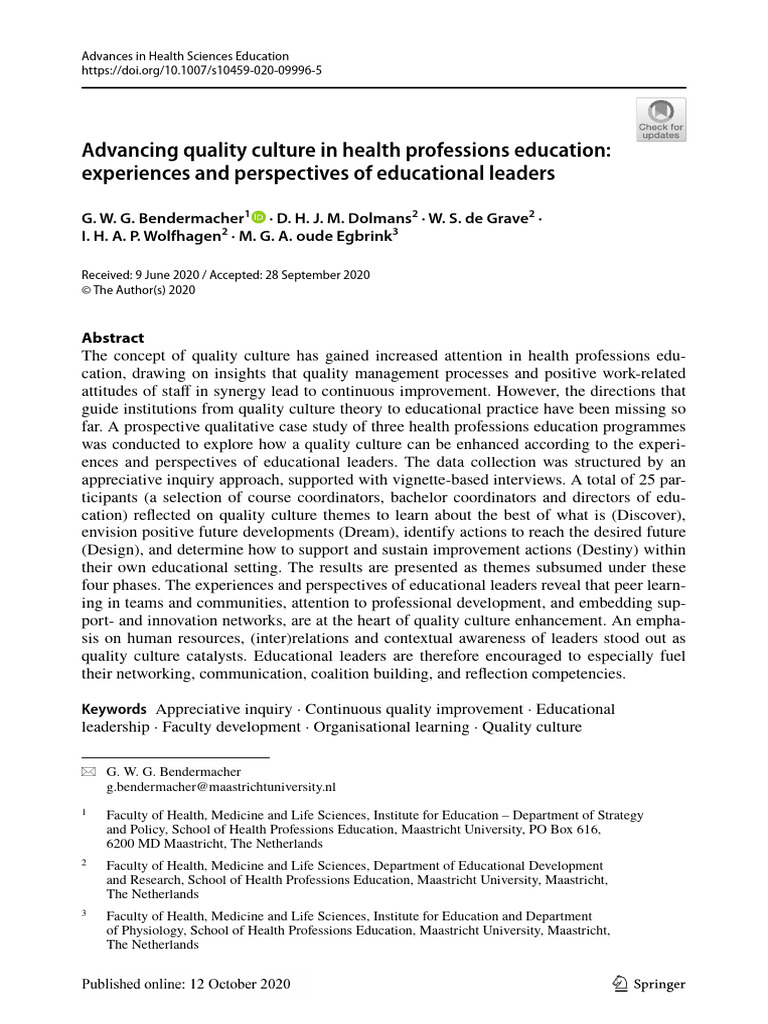 Advancing Quality Culture in Health Professions Education | PDF ...