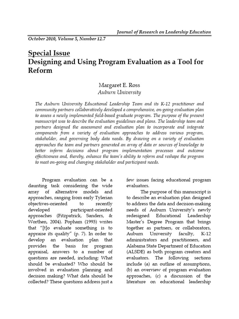 Designing and Using Program Evaluation as a Tool for Reform | PDF ...