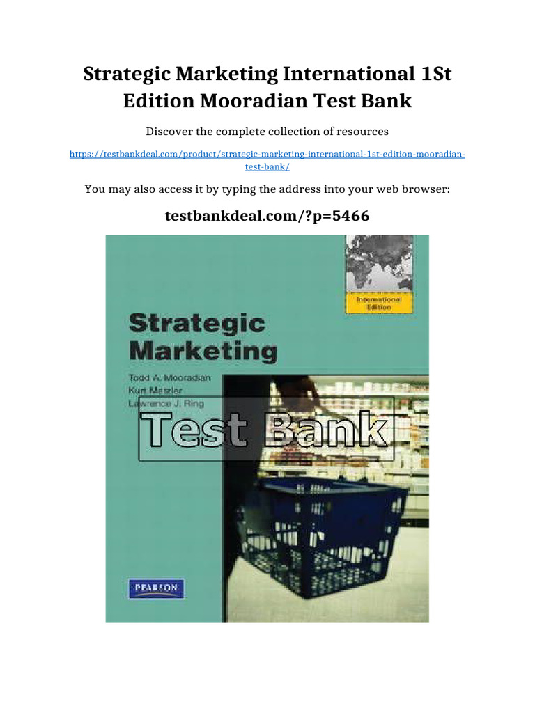 Strategic Marketing International 1st Edition Mooradian Test Bank ...