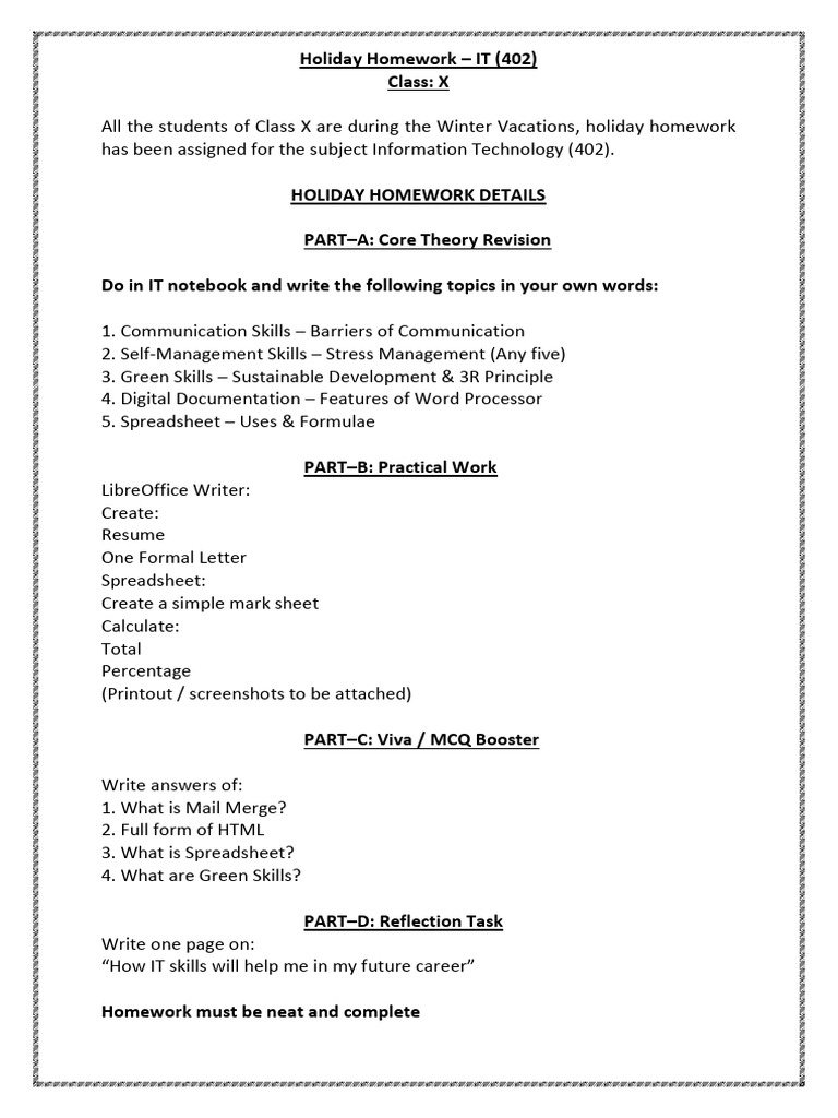 Class 10 Holiday Homework | PDF
