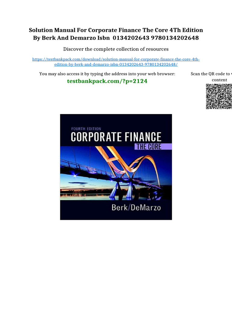Solution Manual for Corporate Finance The Core 4th Edition by Berk and ...