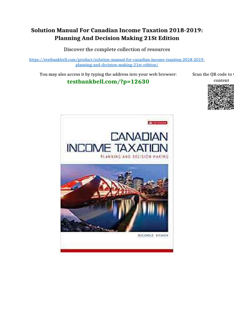 Solution Manual for Canadian Income Taxation 2018-2019: Planning and ...