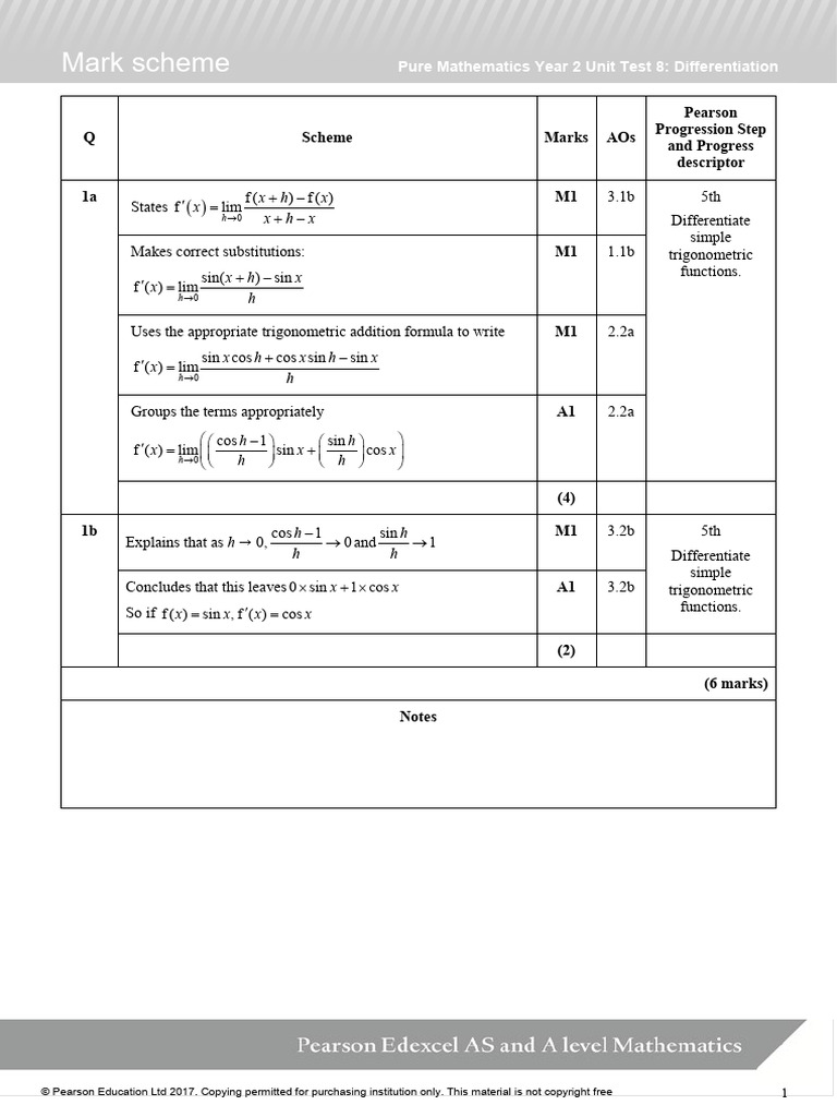 Differentiation Mark Scheme | PDF | Trigonometric Functions ...