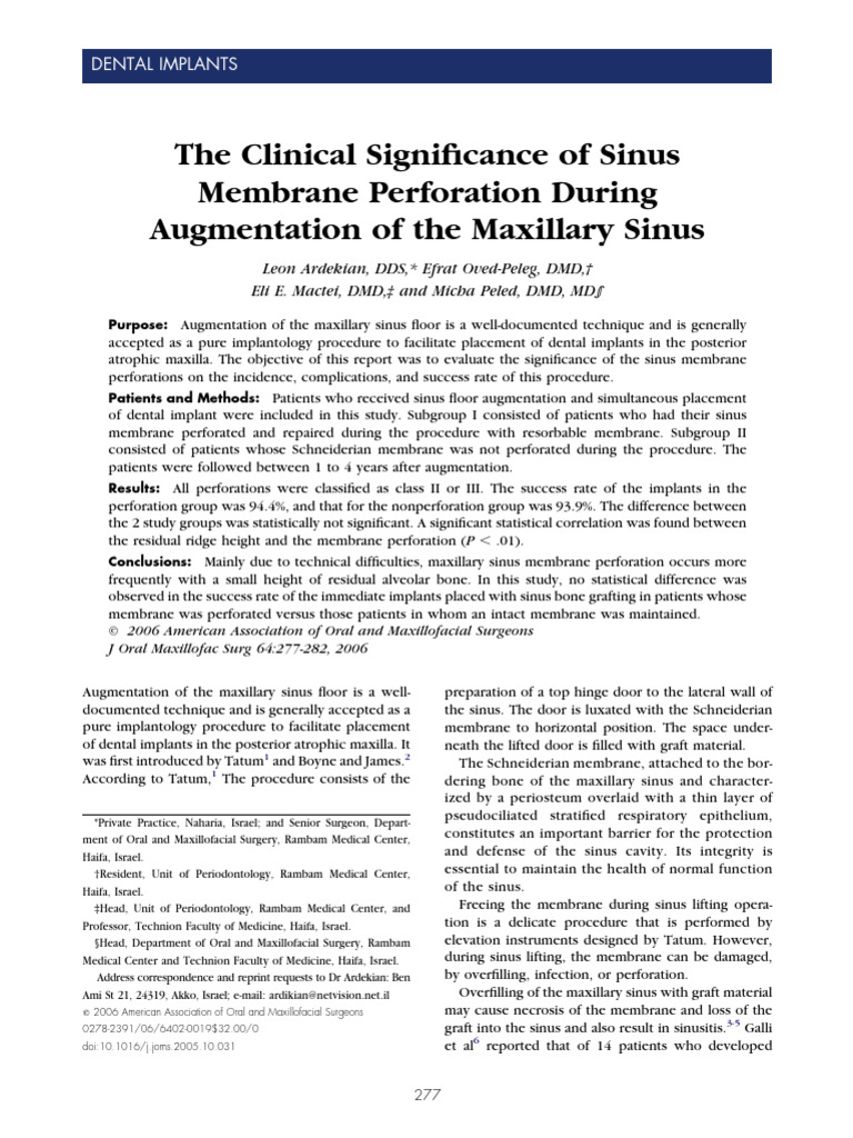 2006 - The Clinical Significance of Sinus Membrane Perforation During ...