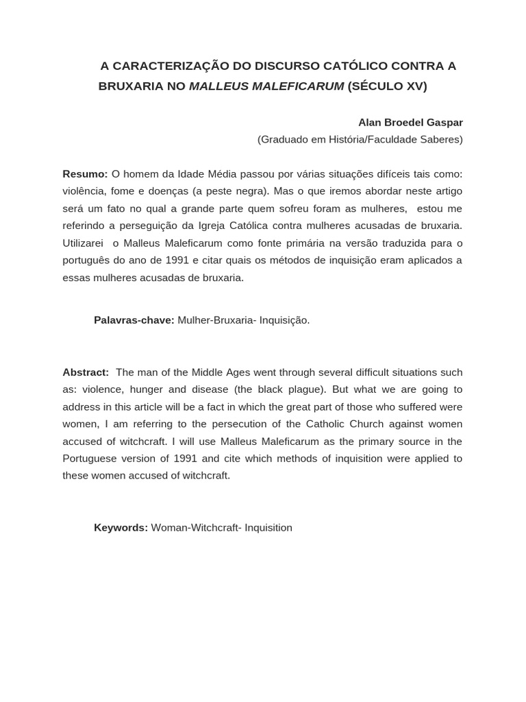 Alan Broedel | PDF | Inquisição | Discurso
