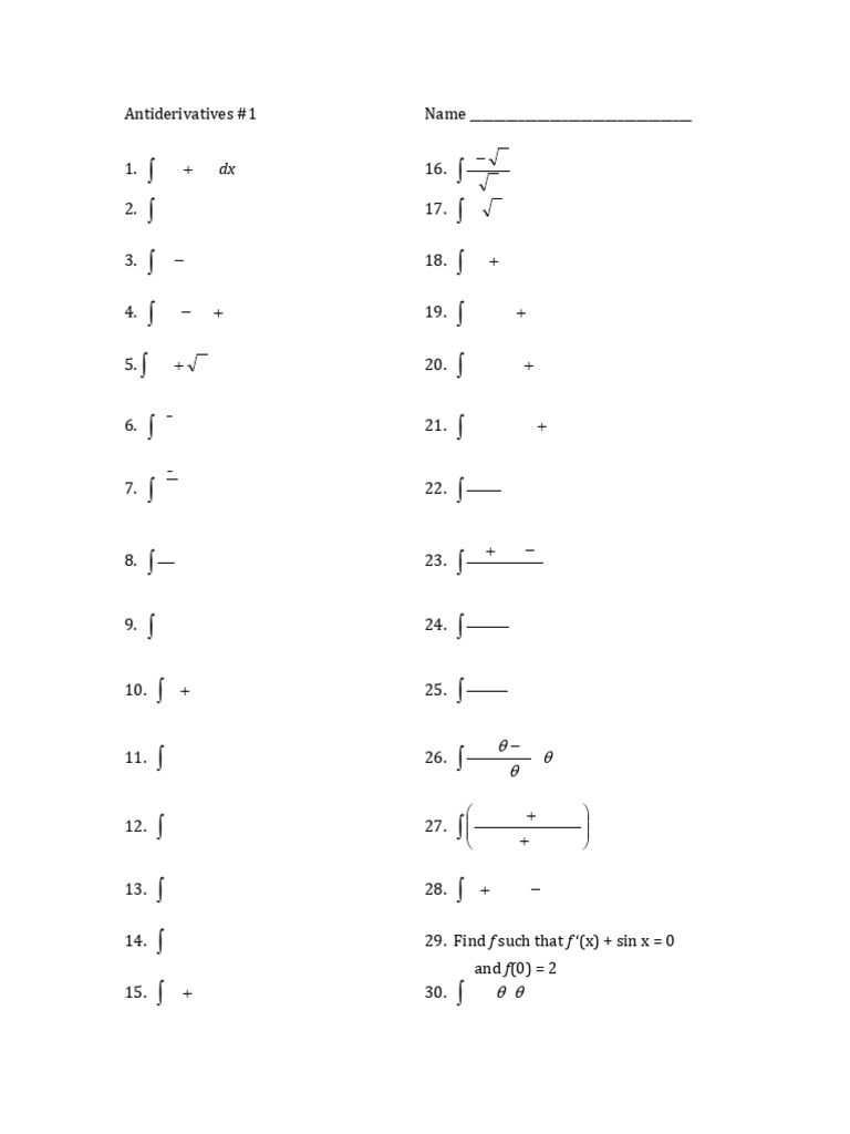 HW 46 Antiderivative Sheet #1 | PDF