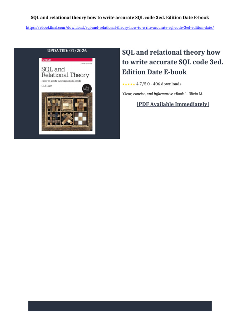 SQL and relational theory how to write accurate SQL code 3ed. Edition ...