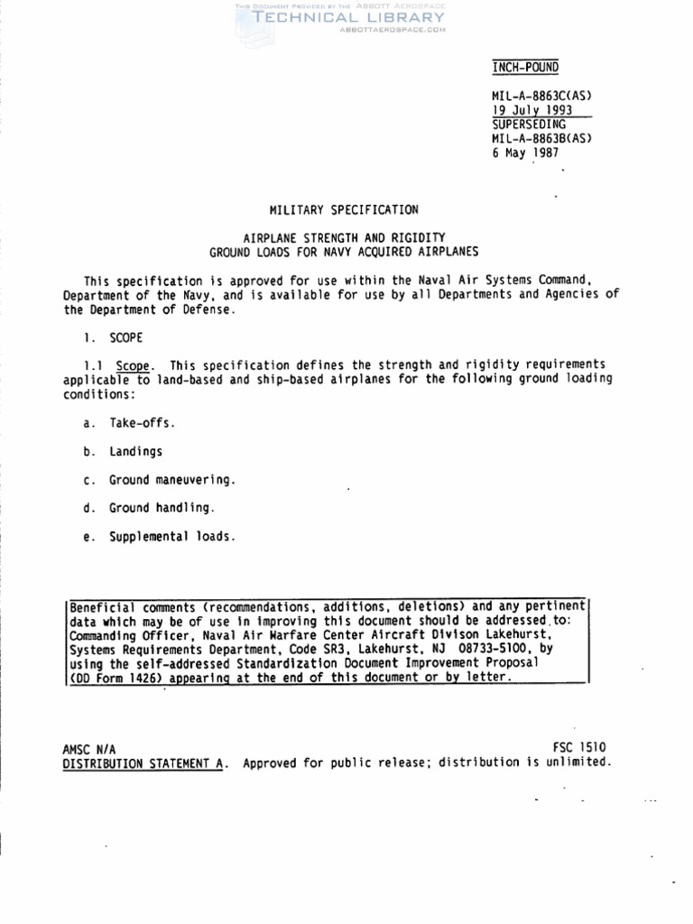 MIL-A-8863C Airplane Strength and Rigidity - Ground Loads for Navy ...