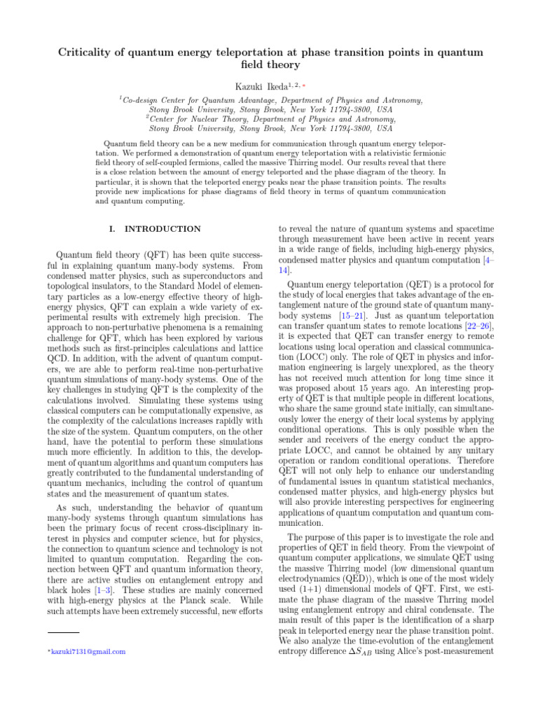 Criticality of Quantum Energy Teleportation at Phase Transition Points ...