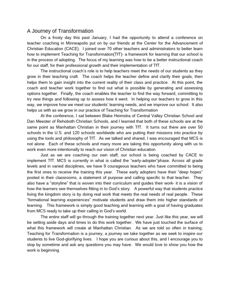 Copy of a Journey of Transformation | PDF | Teachers | Intelligence