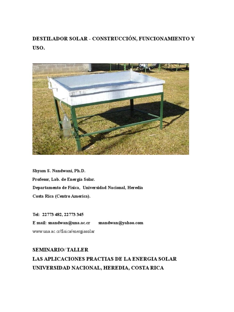 Destilador de Agua Solar Confección y Uso | PDF | Destilación | Energía ...