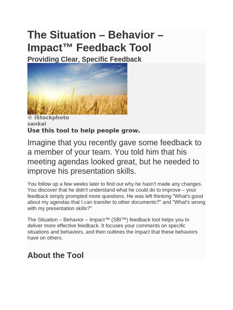The Situation - Behavior - Impact™ Feedback Tool | PDF | Behavioural ...