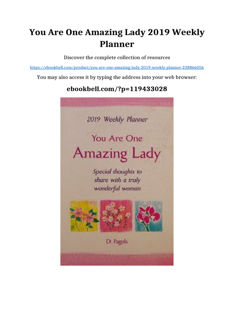 You Are One Amazing Lady 2019 Weekly Planner Kindle & PDF Formats | PDF