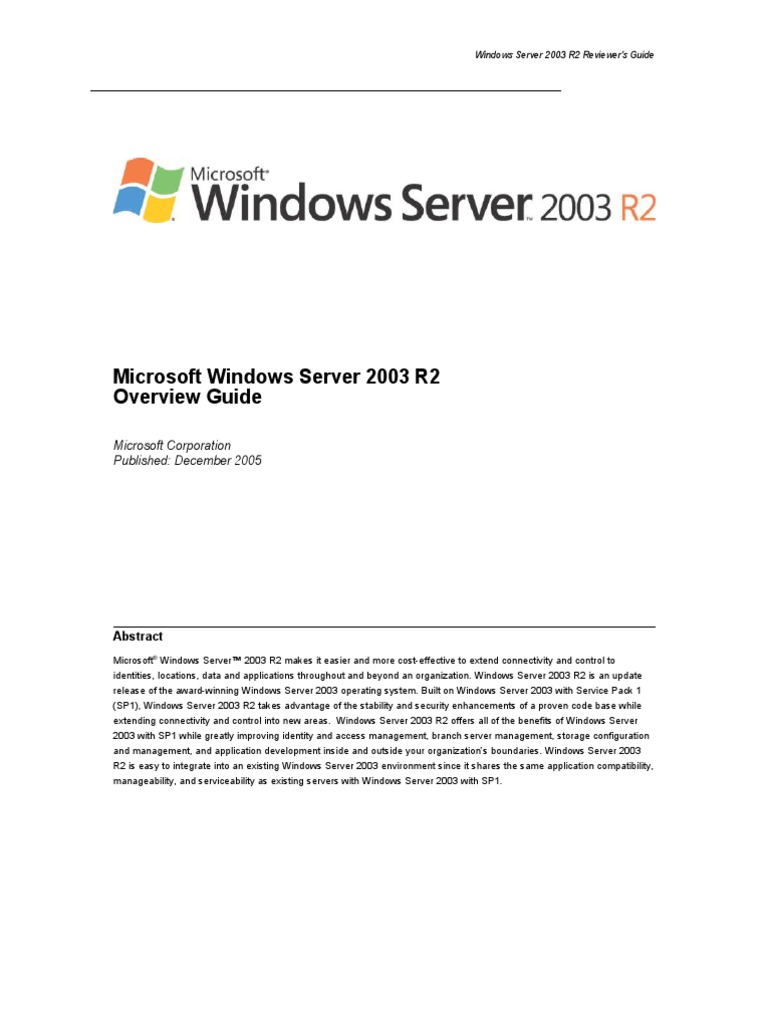 Windows Server 2003 R2 Overview Guide | PDF