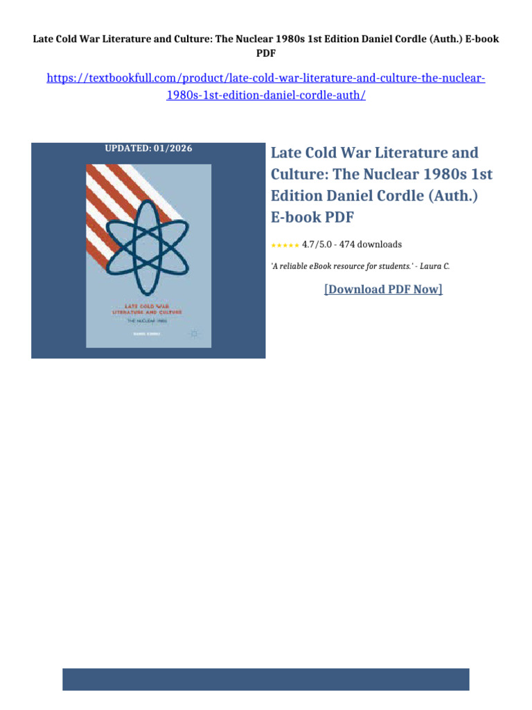 Late Cold War Literature and Culture: The Nuclear 1980s 1st Edition ...
