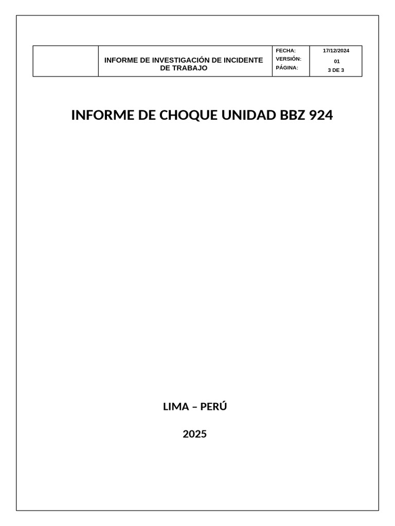 Informe de Choque Unidad BBZ 924 | PDF | La seguridad | Lugar de trabajo