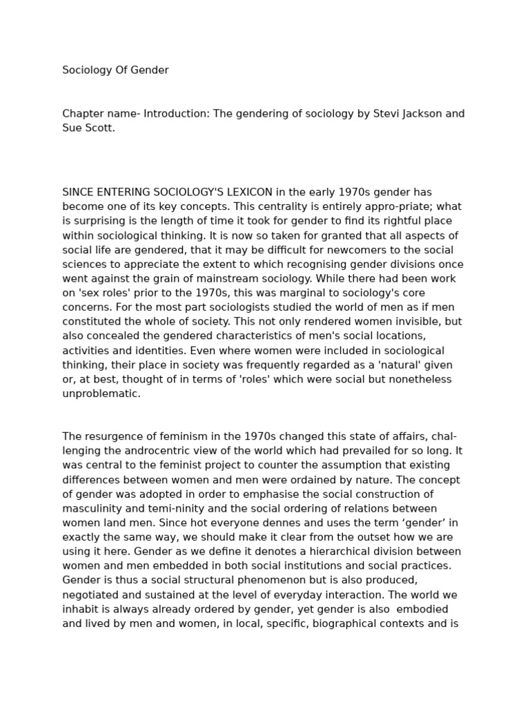 Sociology of Gender Ch-1 | PDF | Gender | Gender Studies