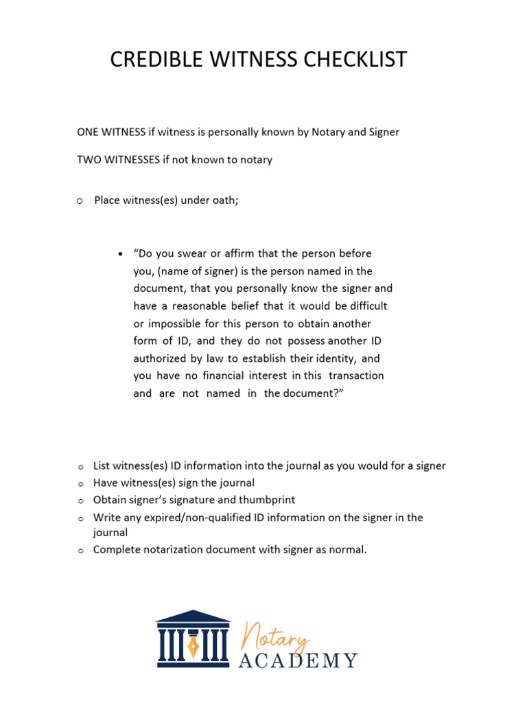 Credible Witness Checklist 2 | PDF
