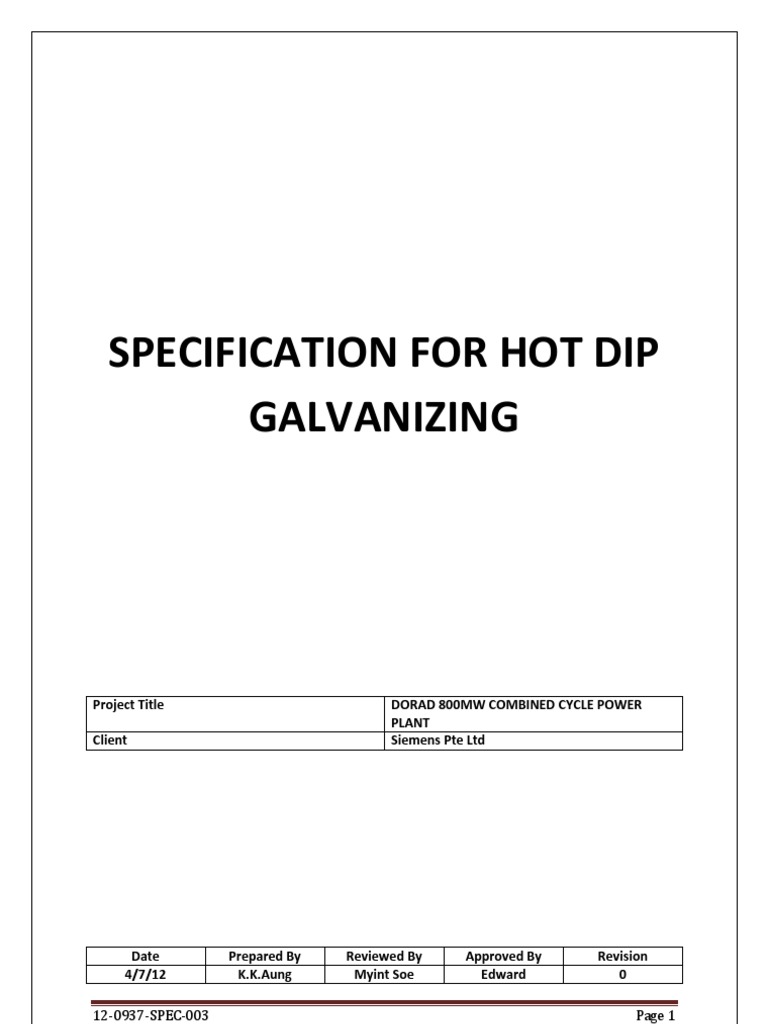 Specification For Hot Dip Galvanizing | PDF | Galvanization | Welding
