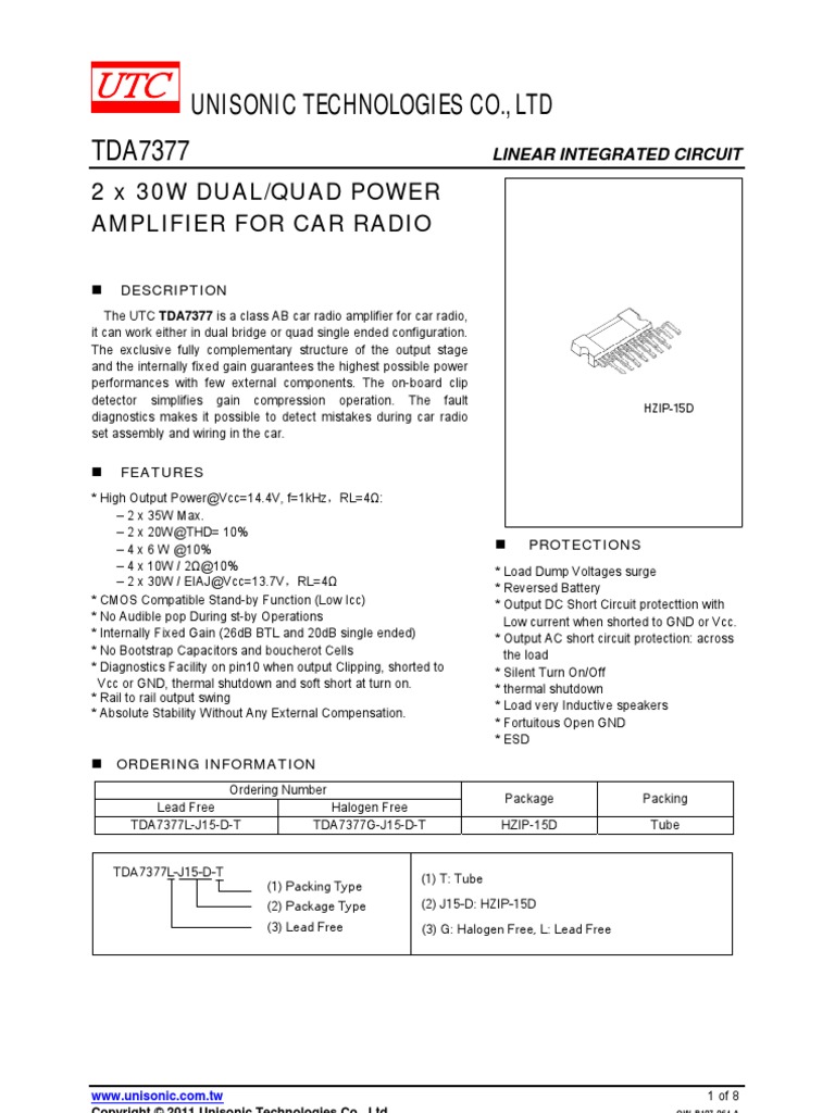 Data Sheet TDA 7377 | Amplifier | Electromagnetism