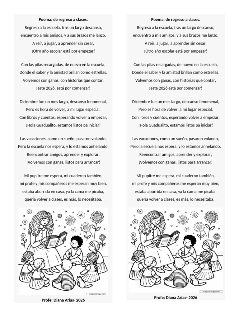 Poema, de Regreso A Clases. 2026 | PDF