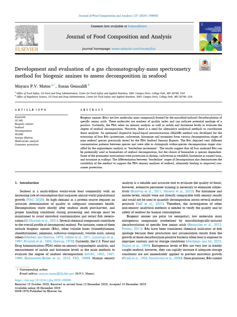 Amines GC MS | PDF | Gas Chromatography–Mass Spectrometry | Seafood