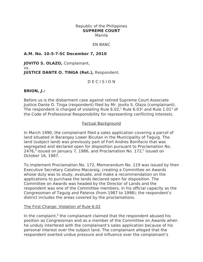 Jovito Olazo Vs Justice Tinga | PDF | Practice Of Law | Lawyer