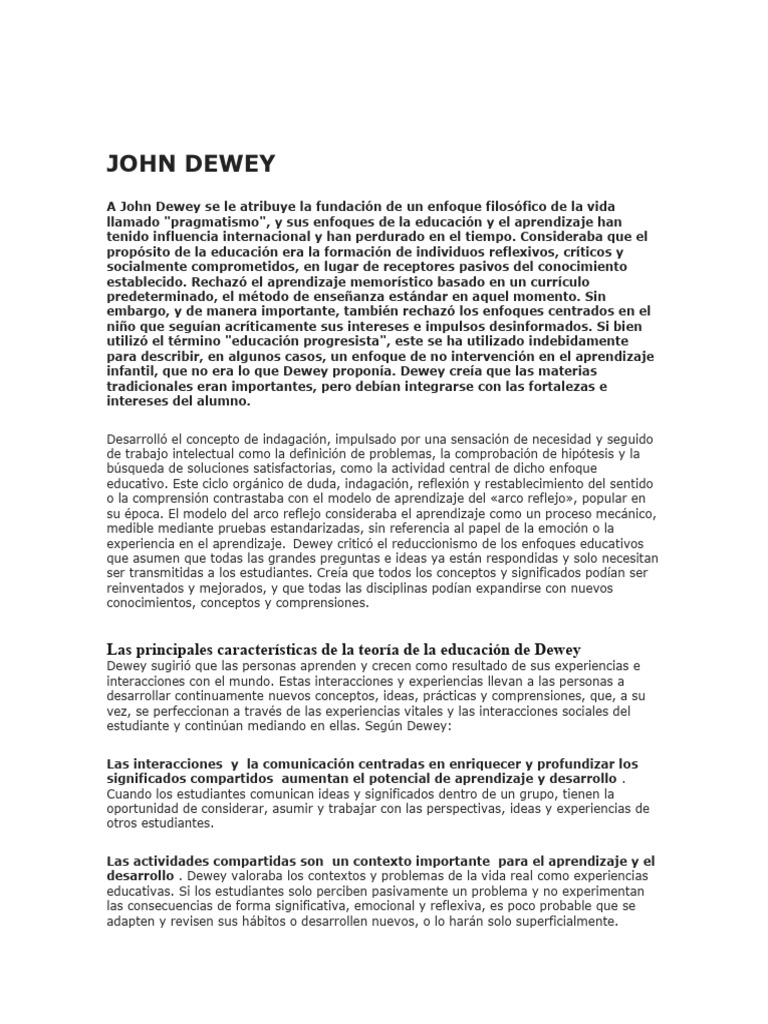 DEWEY | PDF | Aprendizaje | John Dewey