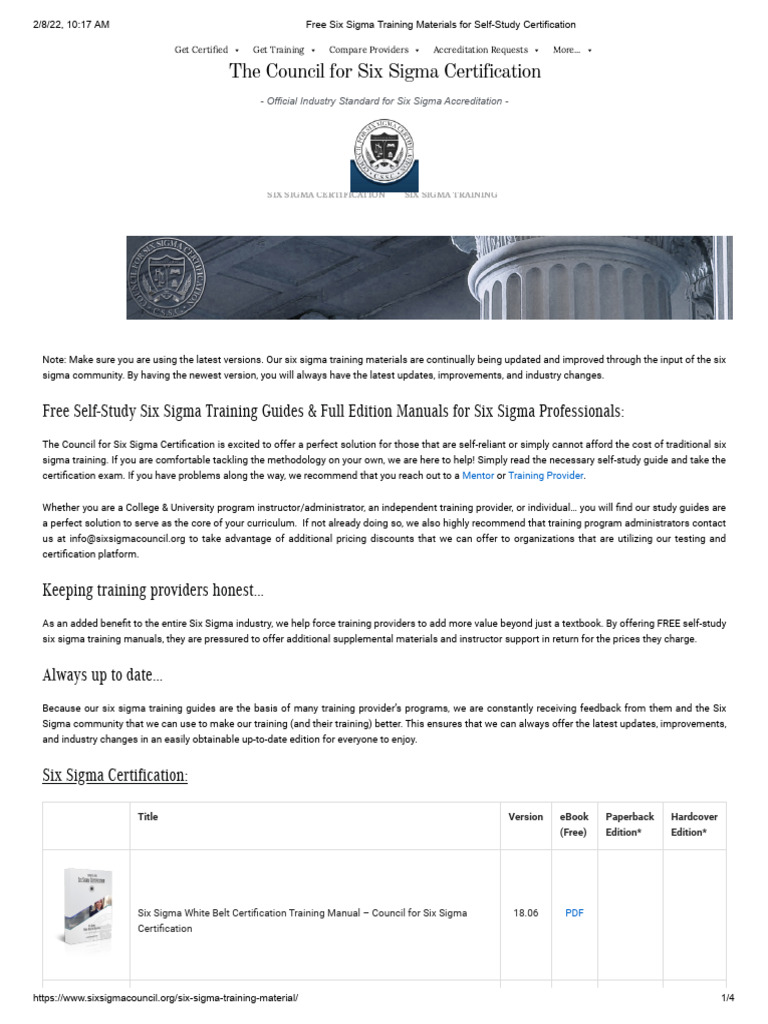 Free Six Sigma Training Materials For Self-Study Certification | PDF ...