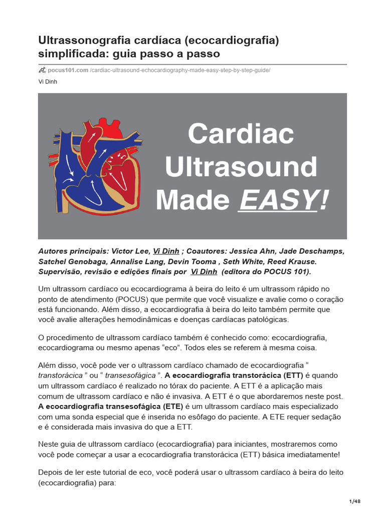 Cardiac Ultrasound Echocardiography Made Easy Step-By-Step Guide | PDF ...