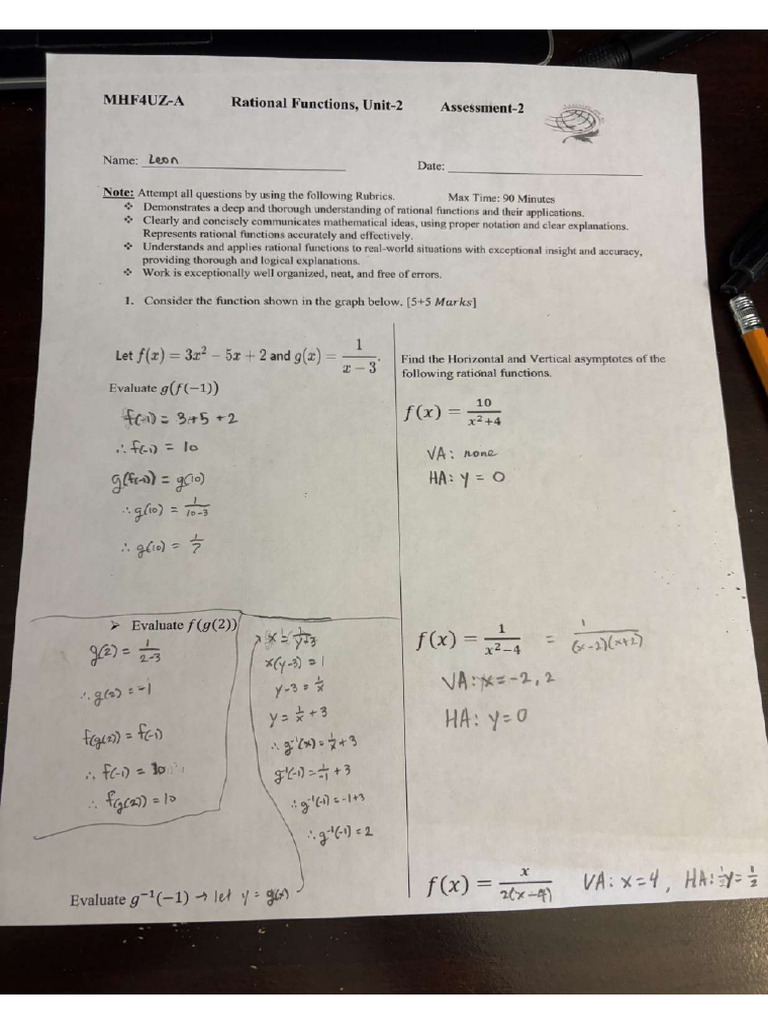 Rational Functions Assessment-121672248 | PDF