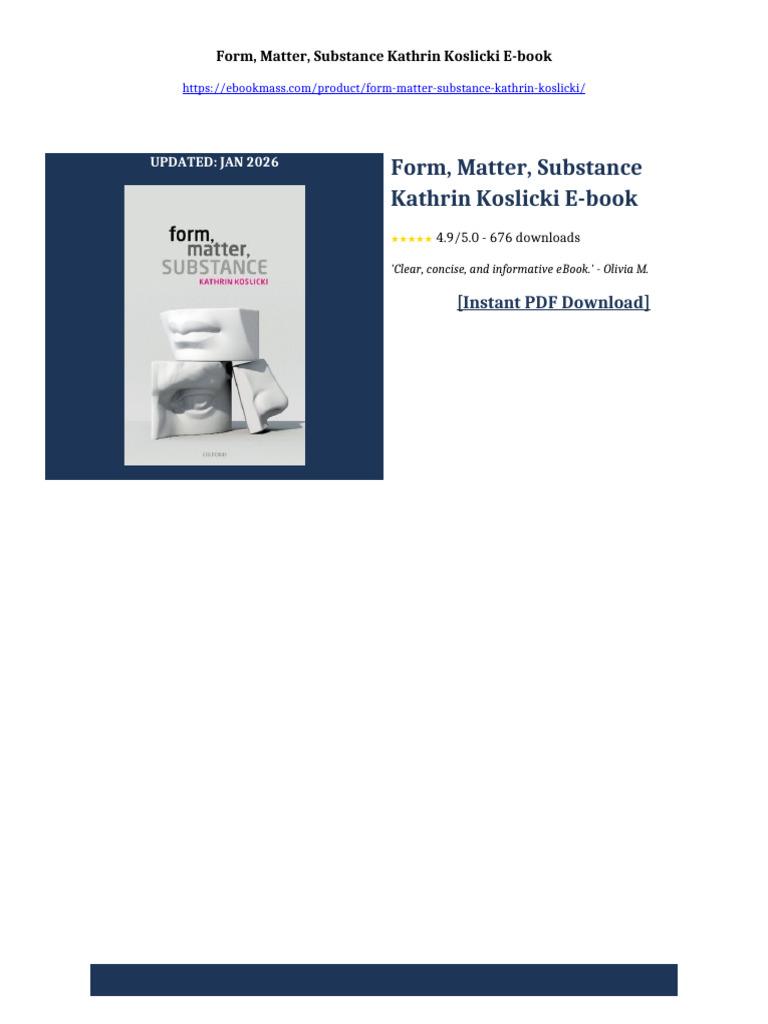Form, Matter, Substance Kathrin Koslicki Ebook Extended Reading Edition ...
