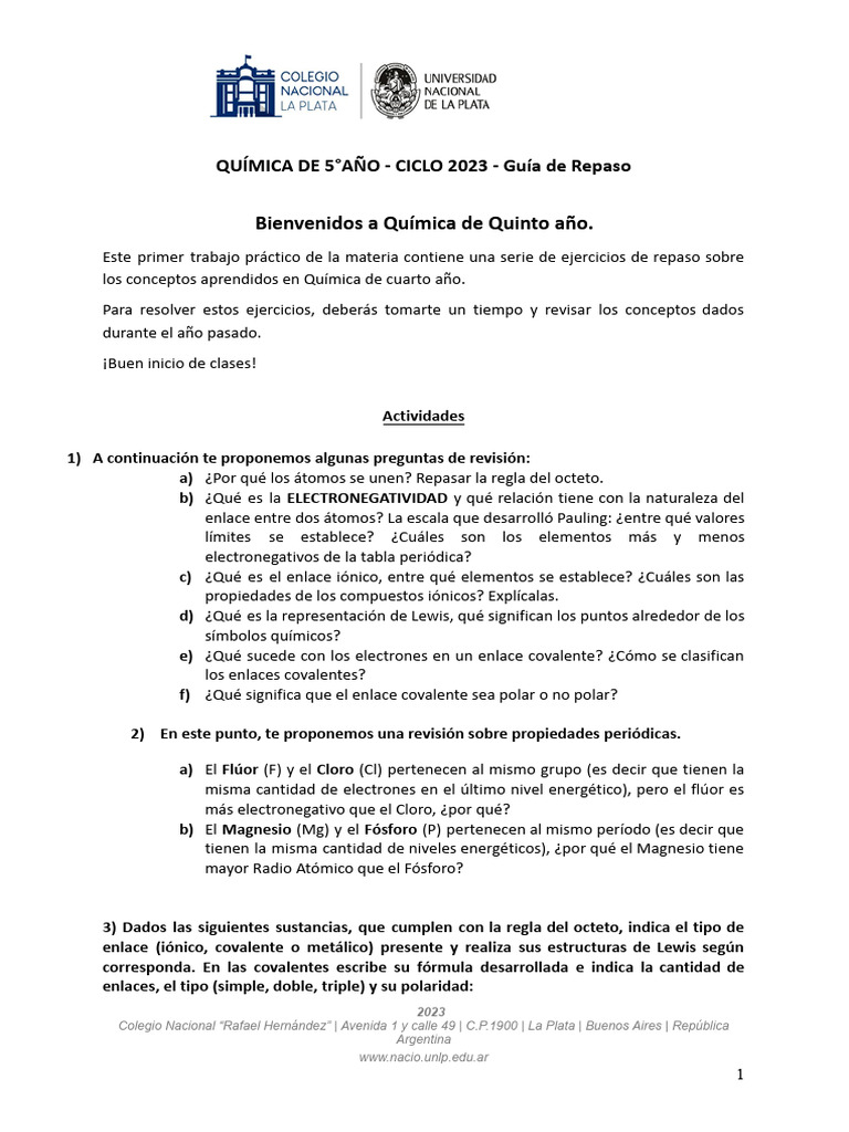 TP0 Guía de Revisión | PDF | Enlace químico | Enlace covalente