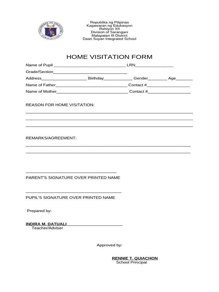 Home Visitation Form | PDF