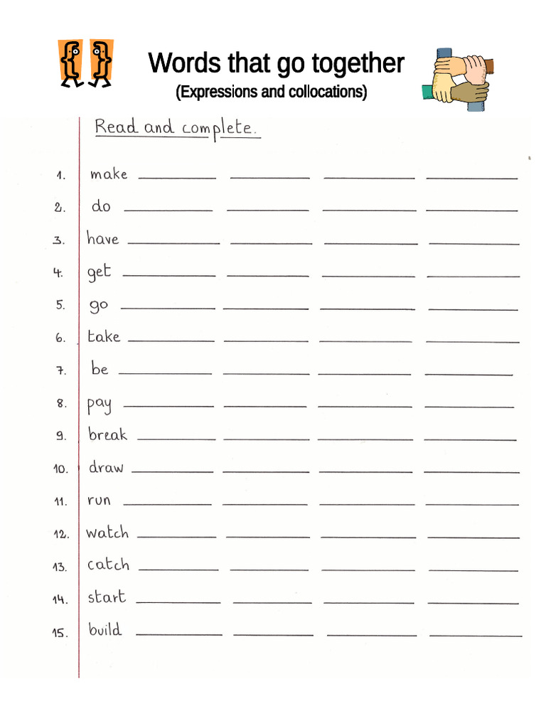 Read and Complete Words That Go Together Collocati Fun Activities Games ...